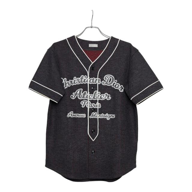 ディオール 21AW アトリエ 半袖シャツ ベースボールシャツ サイズ:XS 213J530A0663 グレー レッド ウール コットン メンズ Dior 【中古】