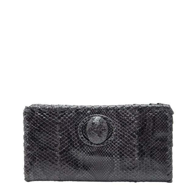 ボッテガヴェネタ パイソン クラッチ バッグ セカンドバッグ ブラック レザー レディース BOTTEGAVENETA 【中古】