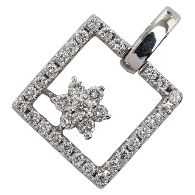 K18WG ホワイトゴールド ダイヤ0.35ct スクエア モチーフ ペンダントトップ レディース 中古