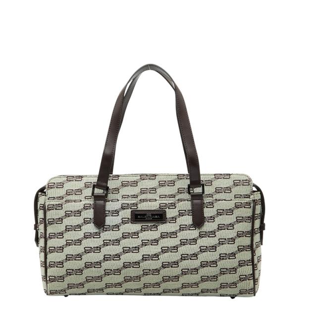 バレンシアガ BBロゴ トートバッグ ハンドバッグ ブラウン キャンバス レザー レディース BALENCIAGA 【中古】