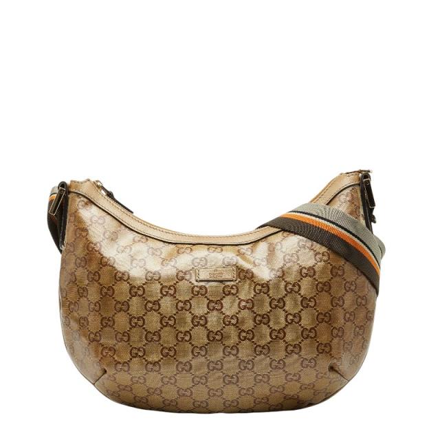 グッチ GGクリスタル シェリーライン 斜め掛け ショルダーバッグ 181092 ゴールド ブラウン グレー キャンバス レザー GUCCI 【中古】