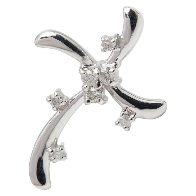 K18WG ホワイトゴールド ダイヤ0.10ct クロス 十字架 モチーフ ペンダントトップ レディース 中古