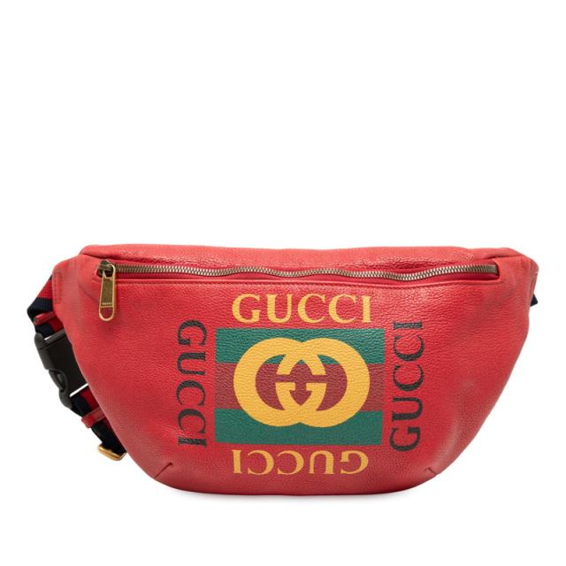 グッチ ロゴプリント ボディバッグ 530412 レッド レザー レディース GUCCI 【中古】