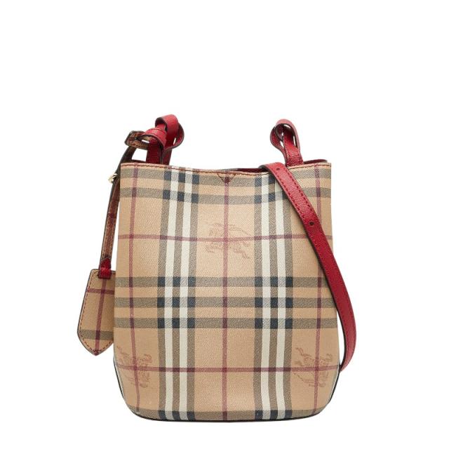 バーバリー ノバチェック シャドーホース ショルダーバッグ ベージュ レッド PVC レザー レディース BURBERRY 【中古】