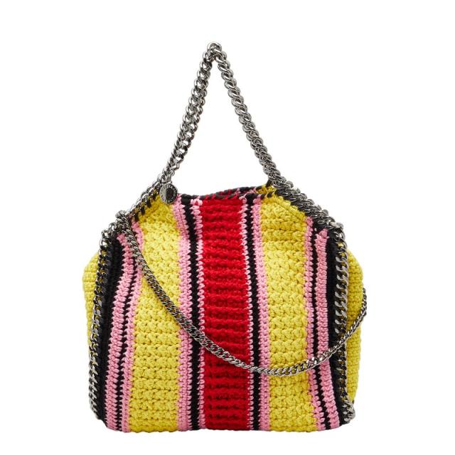 ステラマッカートニー ファラベラ ストライプコットンクロシェ チェーン ショルダーバッグ イエロー レッド Stella McCartney 【中古】