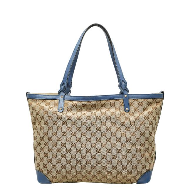 グッチ GGキャンバス トートバッグ 247209 ベージュ ブルー キャンバス レザー レディース GUCCI 【中古】