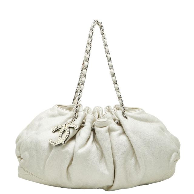 シャネル ココマーク メルローズカバス チェーン ショルダーバッグ アイボリー ホワイト コットンジャージ レディース CHANEL 【中古】