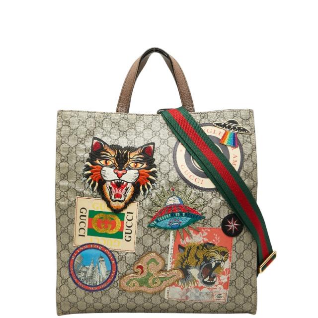 グッチ GGスプリーム クーリエ トートバッグ ショルダーバッグ 2WAY 474084 ベージュ マルチカラー PVC レザー GUCCI 【中古】