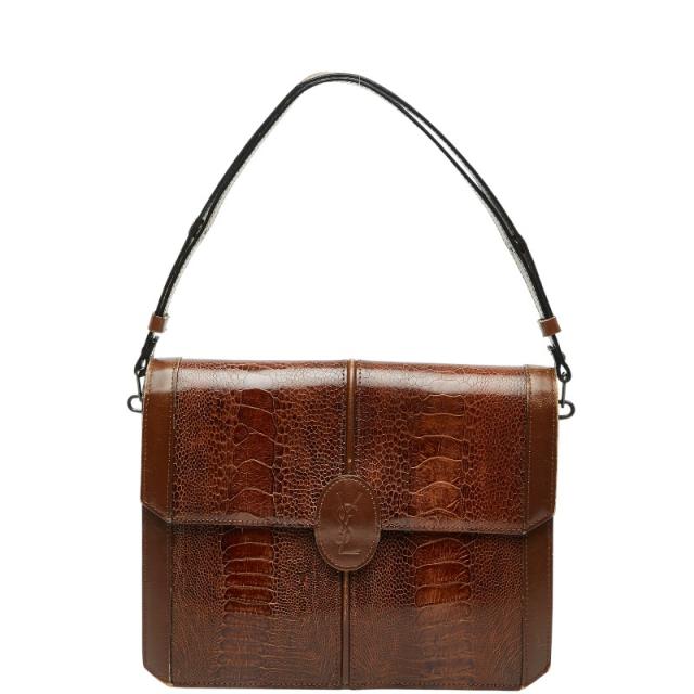 サンローラン ロゴ リザード型押し ハンドバッグ ブラウン レザー レディース SAINT LAURENT 【中古】