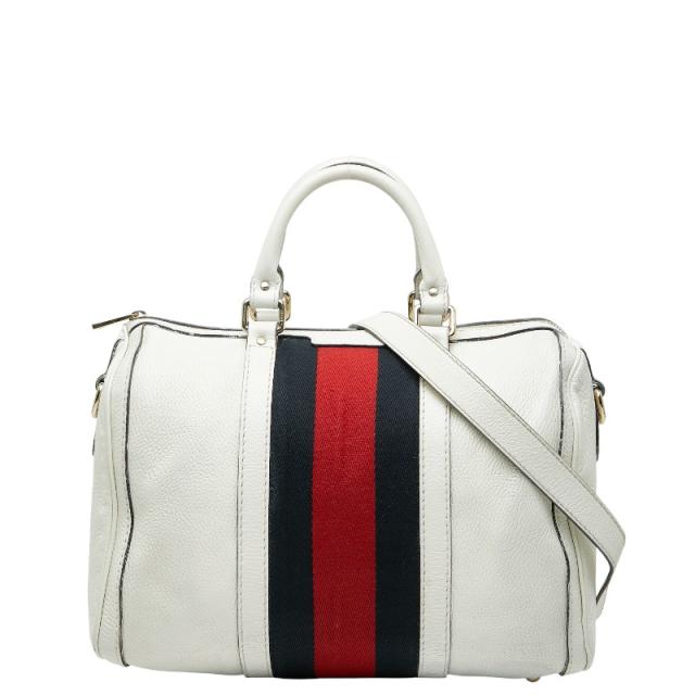 グッチ シェリーライン ミニボストンバッグ ショルダーバッグ 2WAY 247205 ベージュ レッド キャンバス レザー レディース GUCCI 【中古】