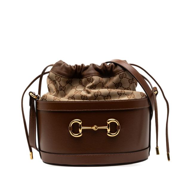 グッチ GGキャンバス ホースビット 1955 バケットバッグ ショルダーバッグ 602118 ブラウン レザー キャンバス GUCCI 【中古】