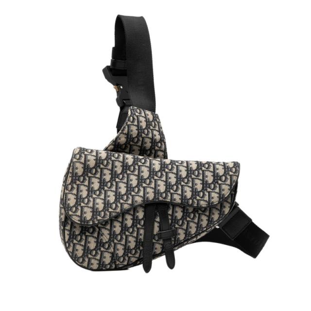 ディオール オブリーク サドル ボディバッグ ベージュ ブラック キャンバス レザー レディース Dior 【中古】