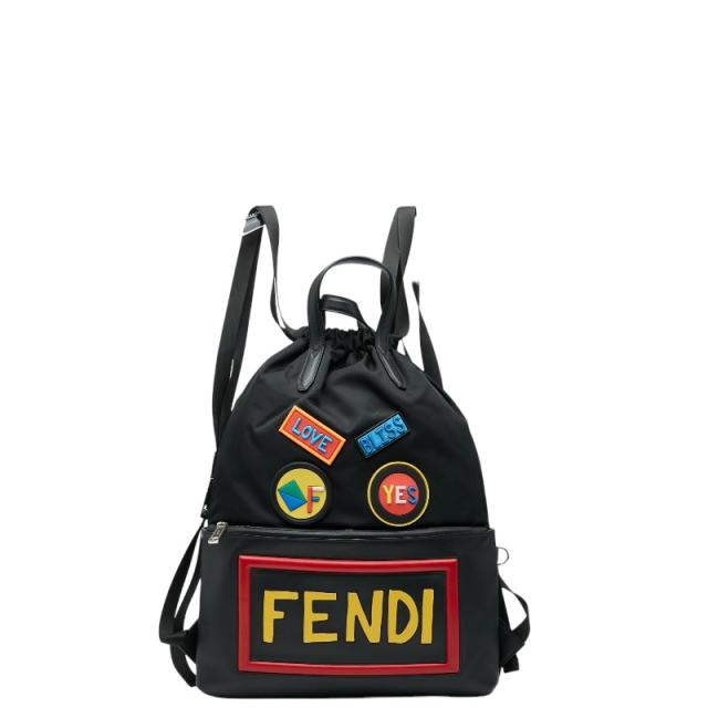 フェンディ ロゴ フェイス リュック バックパック ナップサック 7VZ034 ブラック マルチカラー ナイロン レザー FENDI 【中古】