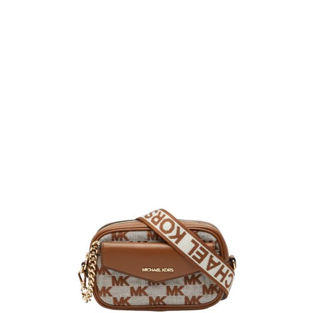 マイケルコース ロゴ MAISIE 2 IN 1 カメラ クロスボディ ショルダーバッグ ブラウン キャンバス レザー Michael Kors 【中古】