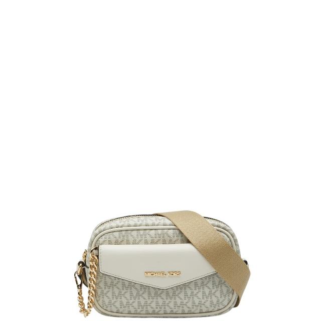マイケルコース MKシグネチャー MAISIE 2 IN 1 カメラ クロスボディ ショルダーバッグ ホワイト ベージュ レザー Michael Kors 【中古】