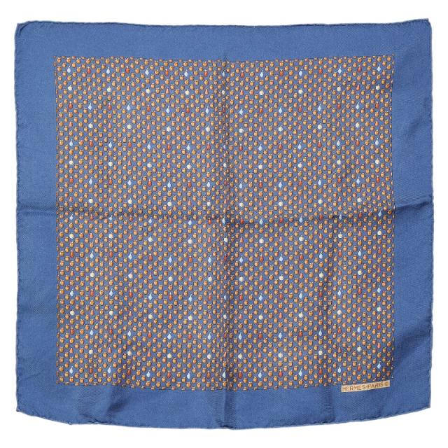 エルメス カレ45 プチカレ ハンカチ ブルー マルチカラー シルク レディース HERMES 【中古】