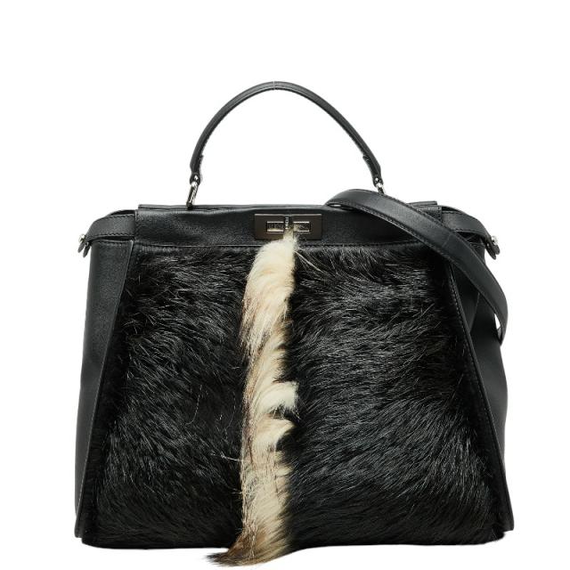 フェンディ ピーカブー ハンドバッグ ショルダーバッグ 2WAY ブラック ベージュ ファー レディース FENDI 【中古】