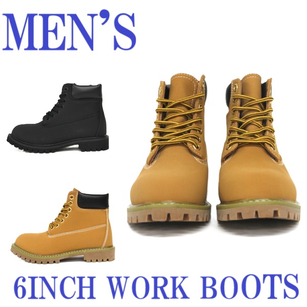 ベーシック　6インチ　メンズ　ワークブーツ　ブーツ　定番　ブラック　イエロー　アメカジ　ショート　カジュアルブーツ　軽量　履きやすい　歩きやすい　おしゃれ　合成皮革　通気性