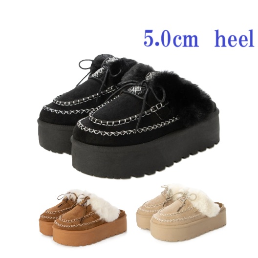厚底 プラットフォーム モカシンデザイン ムートンシューズ  トレンド感  ふんわりファー  ボア素材 安定感　履きやすい　歩きやすい　おしゃれ　美脚効果　スタイルアップ　カジュアル