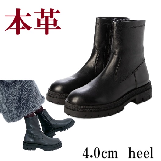 本革　ブーツ　サイドジップタンクソールブーツ　ボリューム感　ショートブーツ　タンクソール　ボリュームブーツ　ストレスフリーな履き心地　履251019-GRA-55253361きやすい　おしゃれ