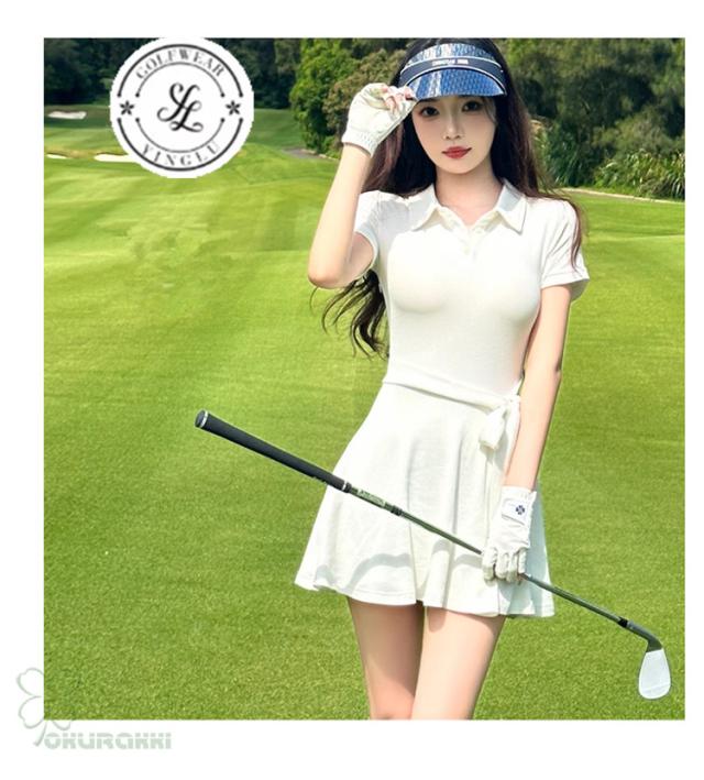 ゴルフウェア レディース ゴルフ ドレス ワンピース 丈長め ゴルフ スカート 半袖ワンピース 春 夏 新作 立体裁断