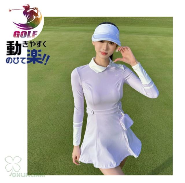 ゴルフウェア レディース ゴルフ ドレス ワンピース 丈長め ゴルフ スカート 半袖ワンピース 春 夏 新作 立体裁断