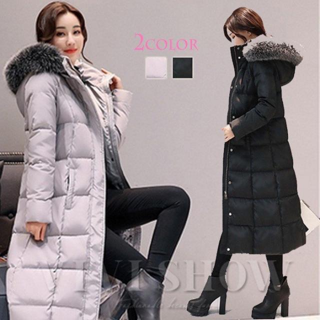 送料無料 ダウンコート レディース フード付き ダウンジャケット アウター 冬 ファスナー ロングコート 秋 冬 フェイクーファー 防寒 防風 冬服 通勤 通学