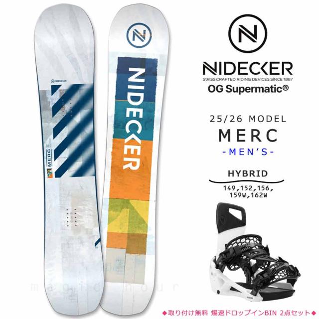 スノーボード 板 メンズ 2点 セット NIDECKER ナイデッカー SUPERMATIC スーパーマチック MERC 2026 スノボー ビンディング ハイブリッド キャンバー ボード 白