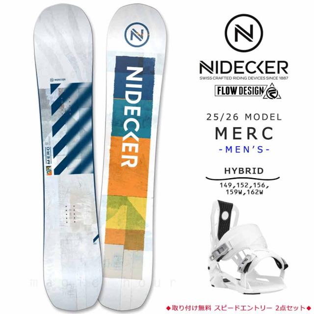 スノーボード 板 メンズ 2点 セット NIDECKER ナイデッカー MERC 2026 FLOW ブランド ビンディング スノボー 初心者 ハイブリッド キャンバー ボード グレー 白