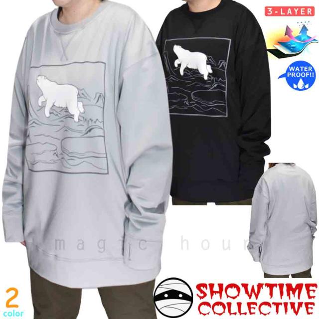 スノーボード 防水 トレーナースノボー  撥水 防風 防寒 ウェア ジャケット クルーネック メンズ レディース SHOWTIME ブランド ショウタイム 黒 グレー 白くま