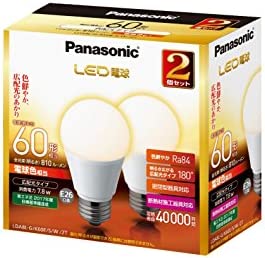 パナソニック LED電球 口金直径26mm 電球60W形相当 電球色相当(7.8W) 一般電球・広配光タイプ 2個入 密閉形器具対応 LDA8LGK60ESW2T