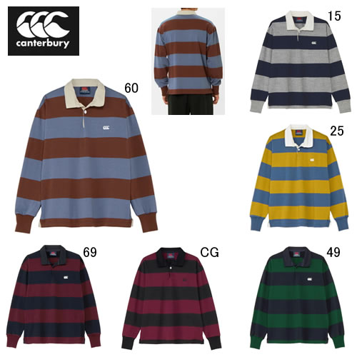 カンタベリー ラガーシャツ 長袖 襟付 メンズ canterbury 4インチ ストライプ ラグビージャージ ラグビー ボーダー 綿 タウンユース RA425155 2025秋冬 NEW セール