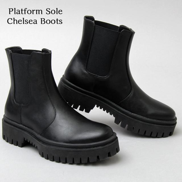 glabella グラベラ サイドゴアブーツ モード系 メンズ ブーツ サイドゴア 厚底 黒 ブラック シンプル チェルシーブーツ 厚底ブーツ