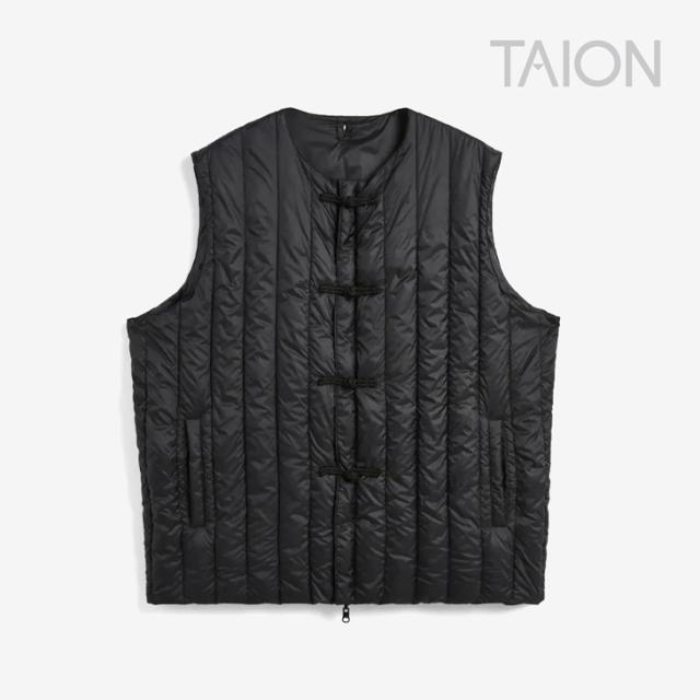 ・TAION｜Japan Special China Button Down Vest Reversible/ タイオン/ジャパン スペシャル チャイナ ボタン ダウン ベスト リバーシブル/ブラックｘブラック #