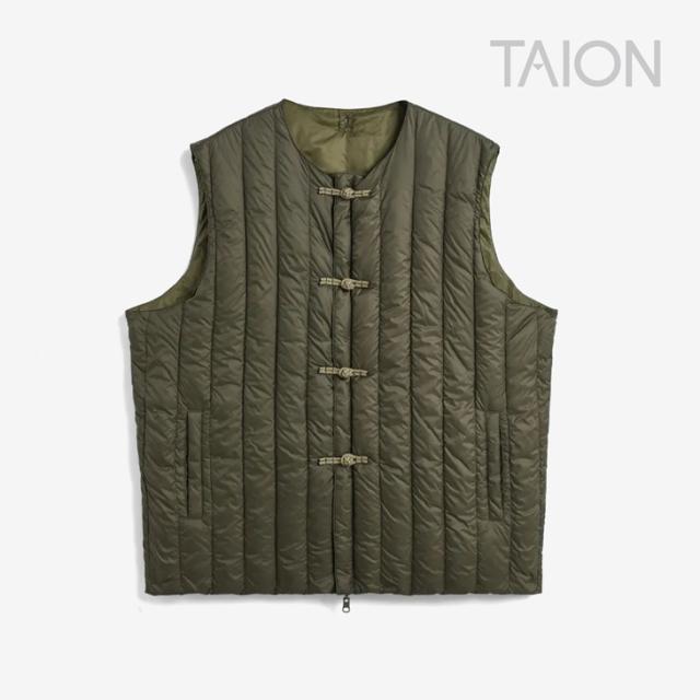 ・TAION｜Japan Special China Button Down Vest Reversible/ タイオン/ジャパン スペシャル チャイナ ボタン ダウン ベスト リバーシブル/ダーク オリーブｘオリーブ #