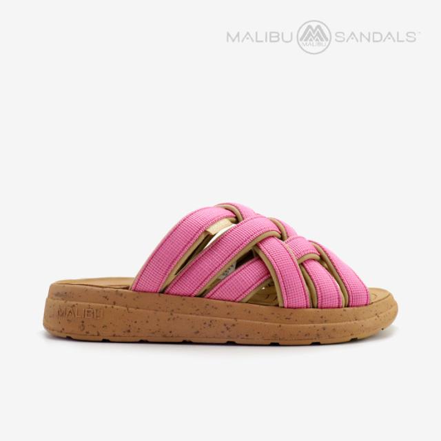 ・MALIBU SANDALS｜W Zuma Lx Recycled Canvas Slide/ マリブ サンダルズ/ズマ ラックス リサイクルド キャンバス スライド/ピンクｘタン #