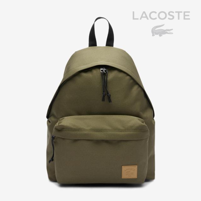 ・LACOSTE｜Casual Clock Daypack Leather Patch Laptop 15/ ラコステ/カジュアル クロック デイパック レザー パッチ ラップトップ 15インチ/カーキ #