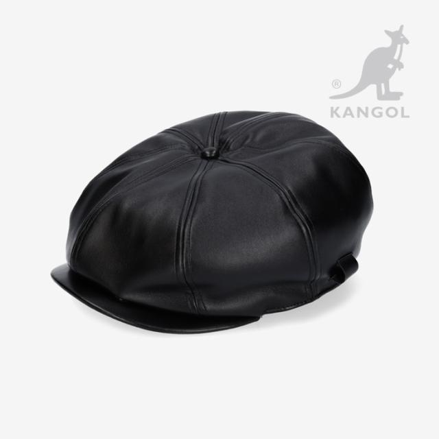 ・KANGOL｜Faux Leather Cap Hunting/ カンゴール/フェイク レザー キャップ ハンチング/ブラック #