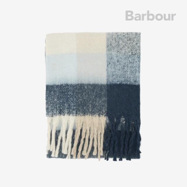 ・BARBOUR｜W Marie Scarf Block Check Twisted Tassell/ バブアー/マリー スカーフ ブロック チェック ツイスト タッセル/アイスブルーチェック #