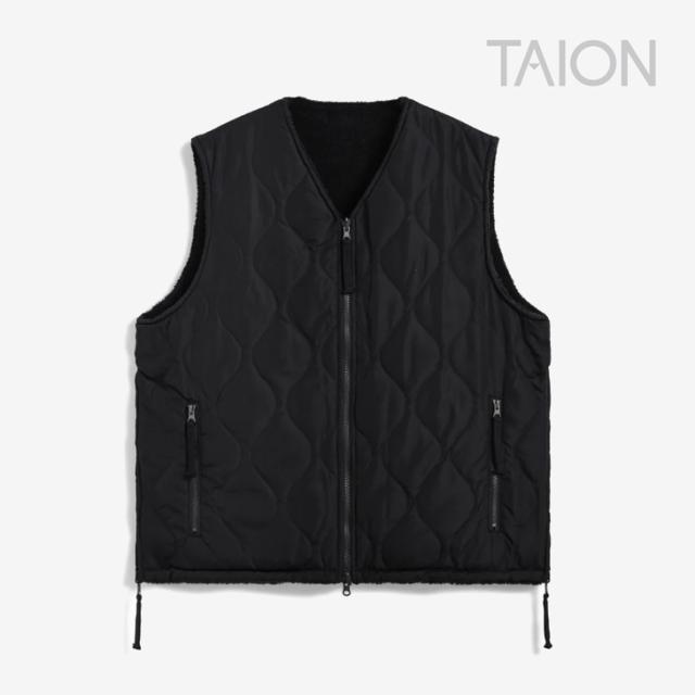 ・TAION｜Military sible V-Neck Boa Vest/ タイオン/ミリタリー リバーシブル Vネック ボア ベスト/ブラックｘブラック #