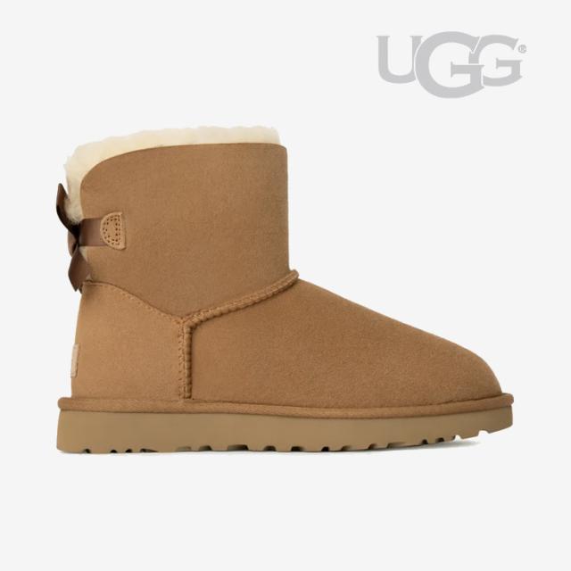 ・UGG｜W Mini Bailey Bow II Sheepskin/ アグ/ミニ ベイリー ボウ 2 シープスキン ムートン ブーツ/チェスナット #