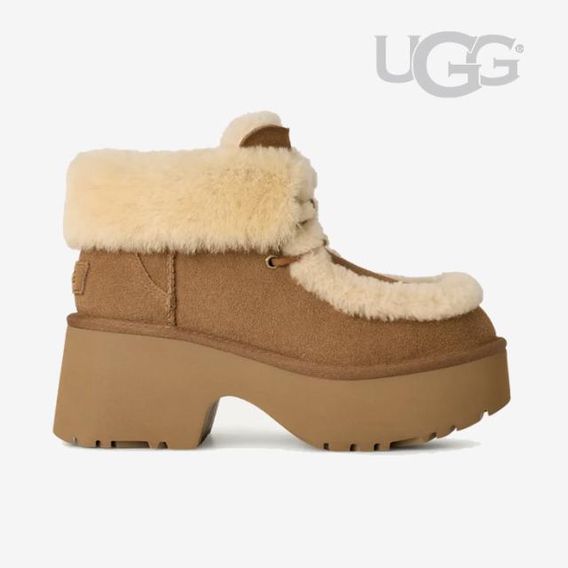 ・UGG｜W Esmee Lace Up Platform Suede Spill-Seam Sheepskin/ アグ/エスミー レースアップ プラットフォーム スエード スピルシーム シープスキン/チェスナット #