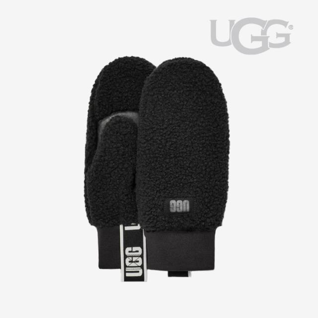 ・UGG｜W fluff Mitten With Logo Tape Sheepskin/ アグ/アグフラッフ ミトン ウィズ ロゴ テープ/ブラック #