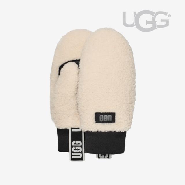 ・UGG｜W fluff Mitten With Logo Tape Sheepskin/ アグ/アグフラッフ ミトン ウィズ ロゴ テープ/ニンバス #