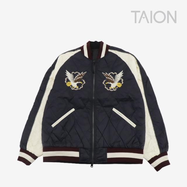 ・TAION｜Japan Spacial Reversible Skajan Down Jacket Velour/ タイオン/ジャパン スペシャル リバーシブル スカジャン ダウン ジャケット ベロア/ダークネイビー オフホワイトｘブラック モカ #