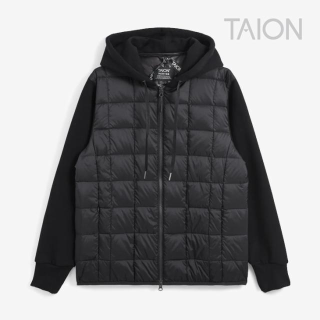・TAION｜Basic Sweat Sleeve W Zip Down Parka/ タイオン/ベーシック スウェット スリーブ ダブルジップ ダウン パーカー/ブラック #