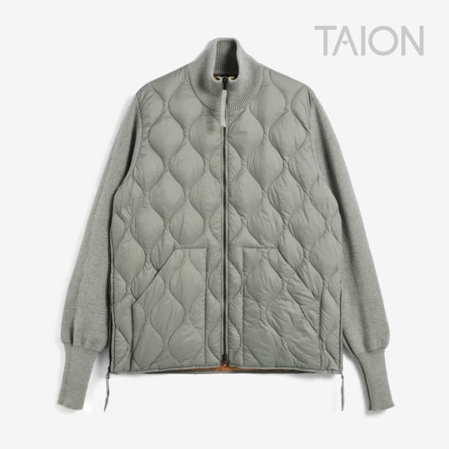 ・TAION｜W Military High Neck Knit Sleeve Down Jacket Soft Shell/ タイオン/ミリタリー ハイネック ニット スリーブ ダウン ジャケット ソフト シェル/ダークセージグリーン #