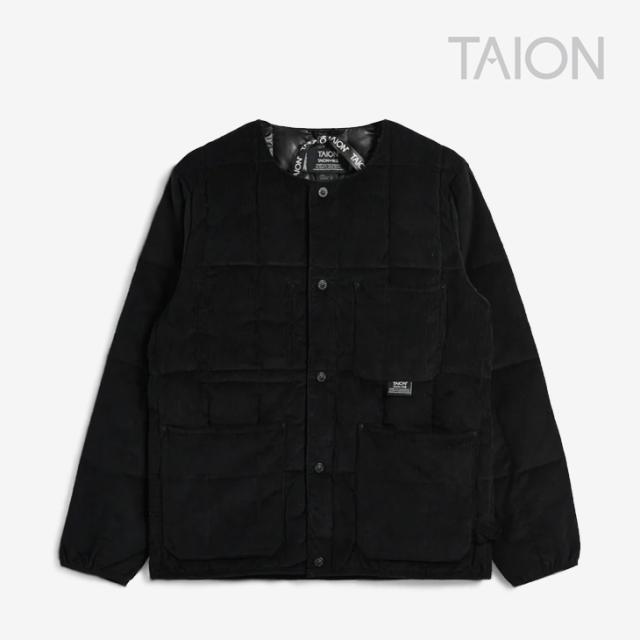 ・TAION｜Work Corduroy Crew Neck Down Jacket/ タイオン/ワーク コーデュロイ クルー ネック ダウン ジャケット/ブラック #