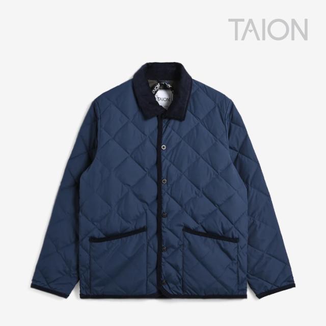 ・TAION｜City Piping Cord Collar Down Cardigan/ タイオン/シティ パイピング コーヂュロイ カラー ダウン カーディガン/ネイビー #