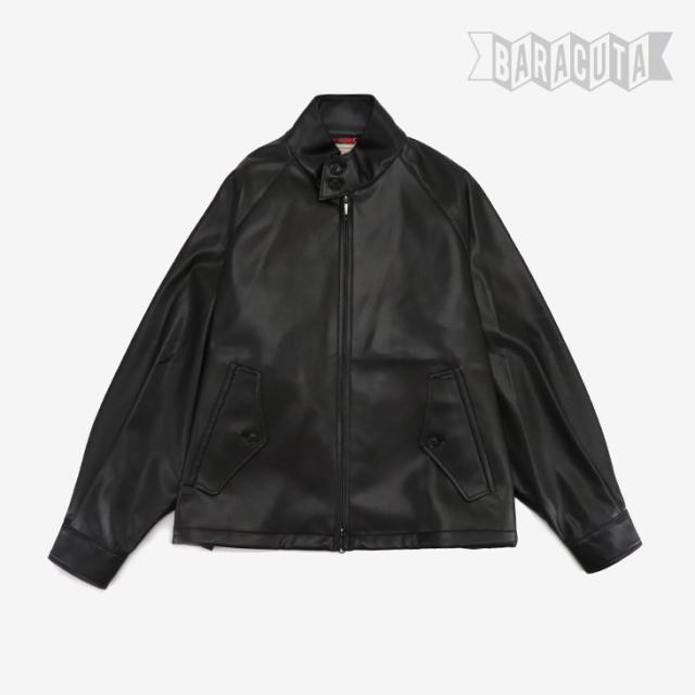 ・BARACUTA｜G4 Faux Leather Box Harrington Jacket/ バラクータ/G4 フェイク レザー ボックス ハリントン ジャケット スイングトップ/ブラック #